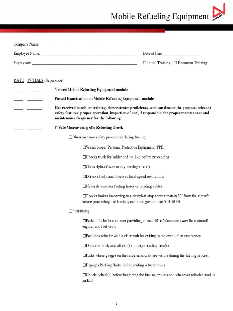 Mobile Refueling Equipment Evaluation Form | PDF | Manufactured Goods ...