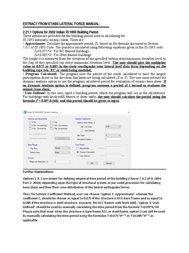 Time Period Calculation In ETABS As Per IS 1893 Part 1 PDF Shear 