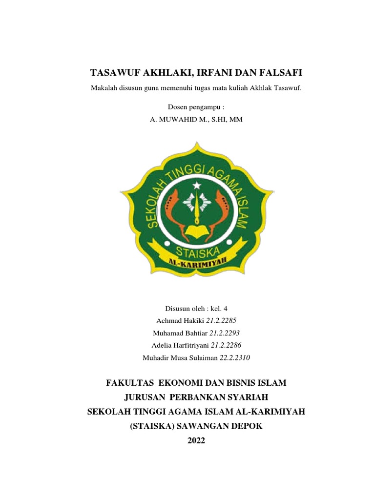 Tasawuf Akhlaki, Irfani Dan Falsafi | PDF