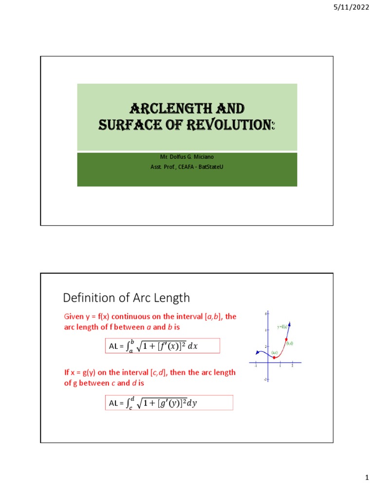 Arc Length and Surface Area Formulas | PDF | Curve | Chart