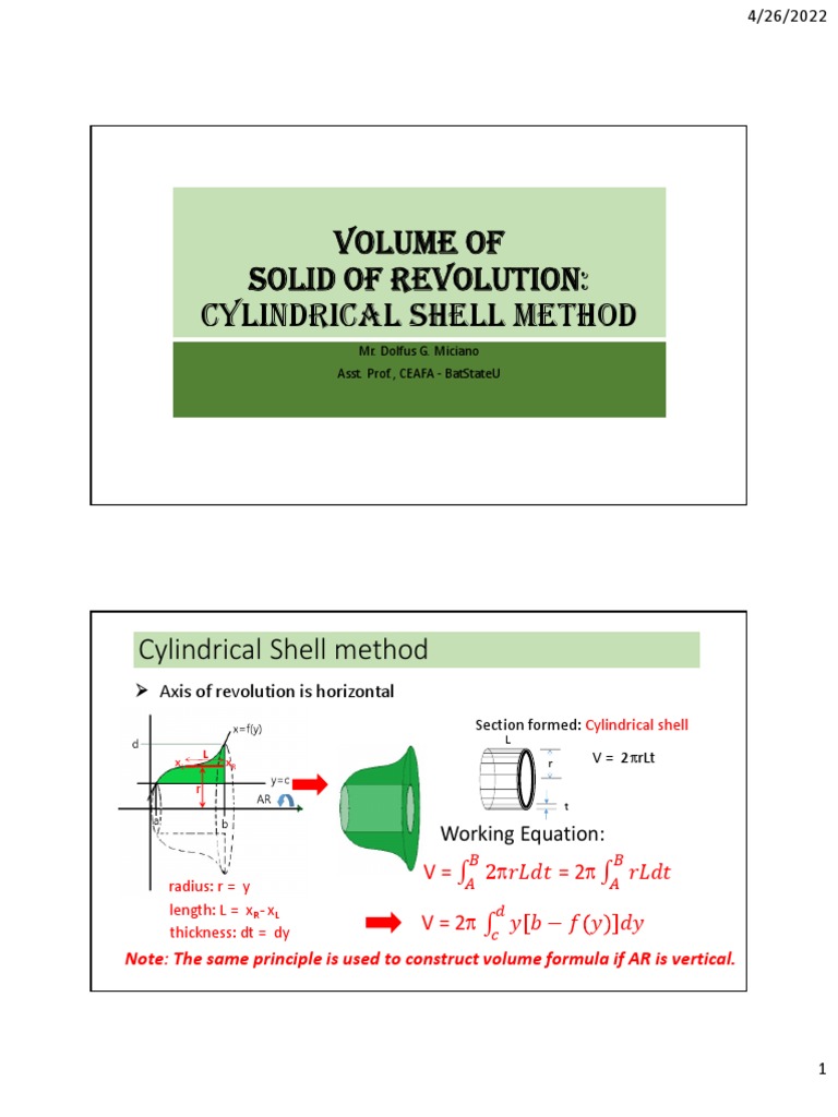 Volume of Solid of Revolution: Cylindrical Shell Method | PDF | Volume ...