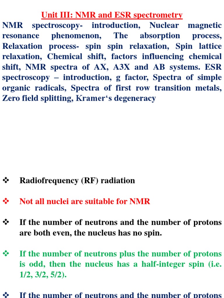 NMR and Esr | PDF | Nuclear Magnetic Resonance | Relaxation (Nmr)