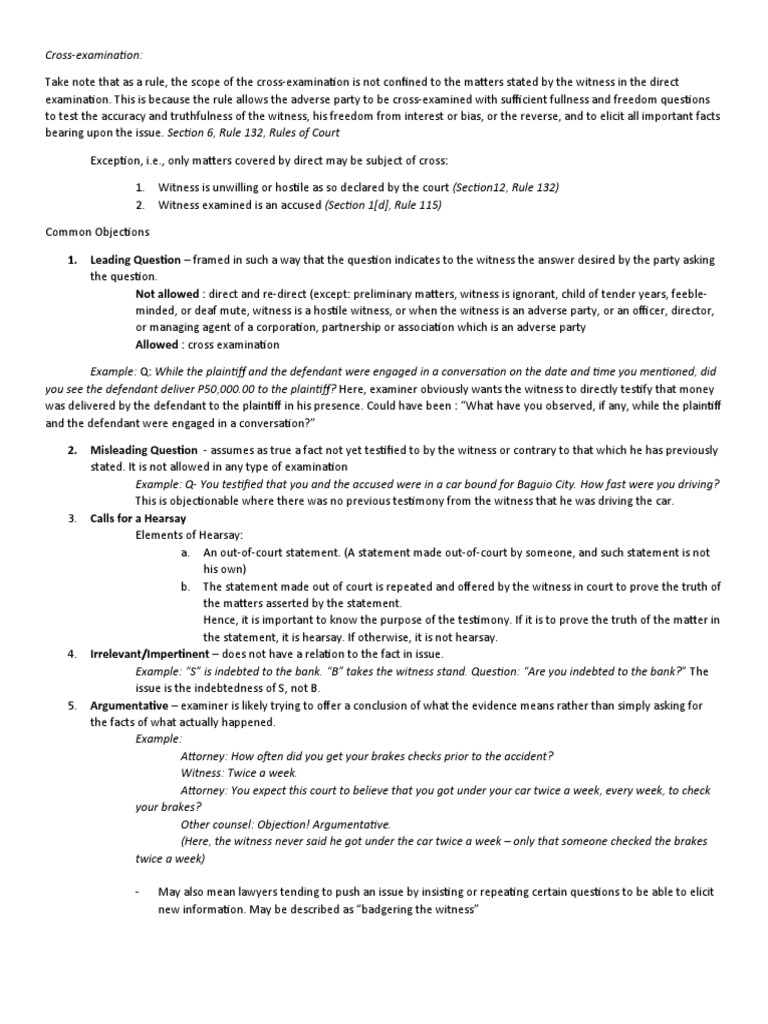 Cross-Examination Rules and Objections | PDF | Hearsay | Witness
