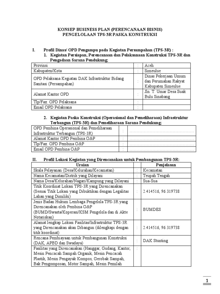 Bisnis Plan TPS 3R Sua-Sua | PDF