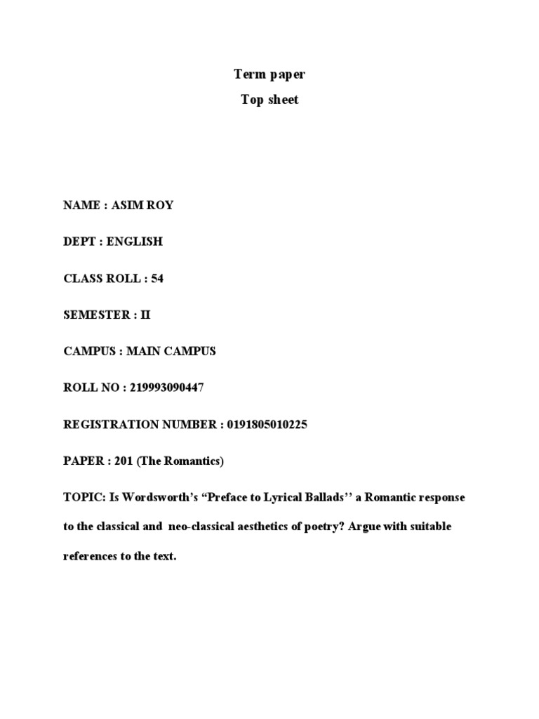 Asim Roy - MC - 201 | PDF | Poetry | Romanticism