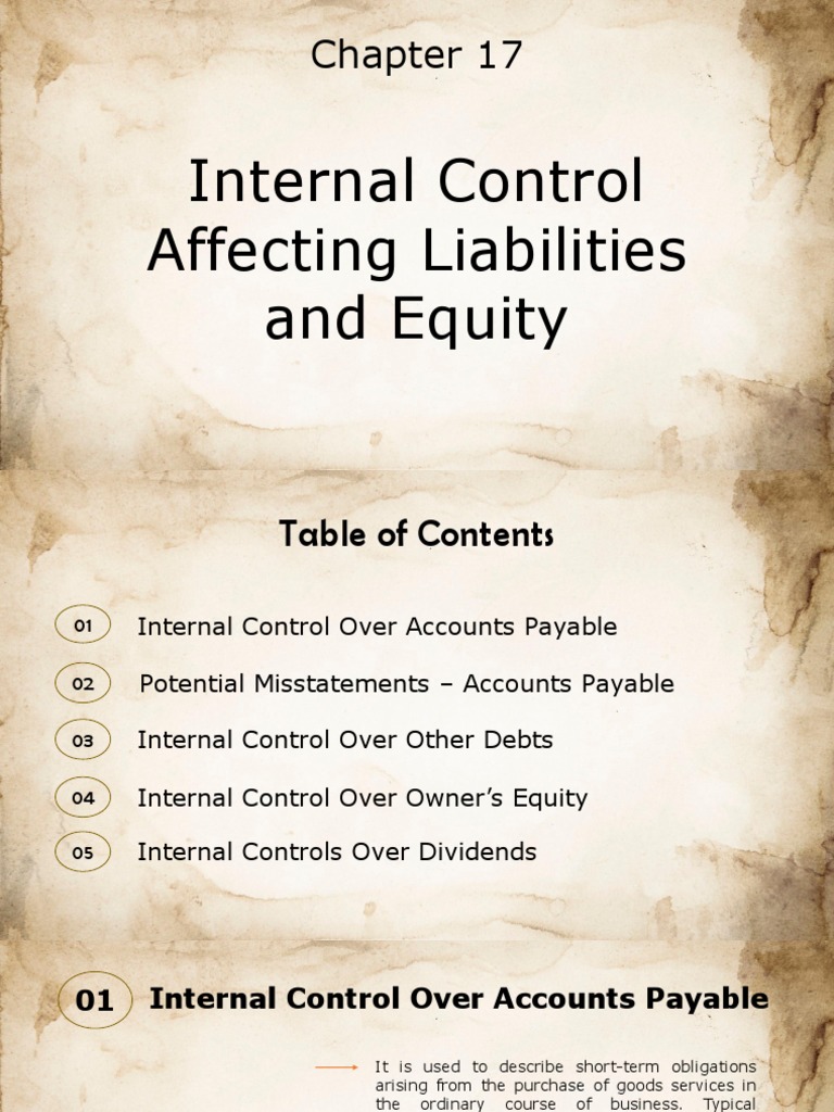 Chapter 17 - Internal Control Affecting Liabilities and Owner's Equity | PDF | Debt | Dividend