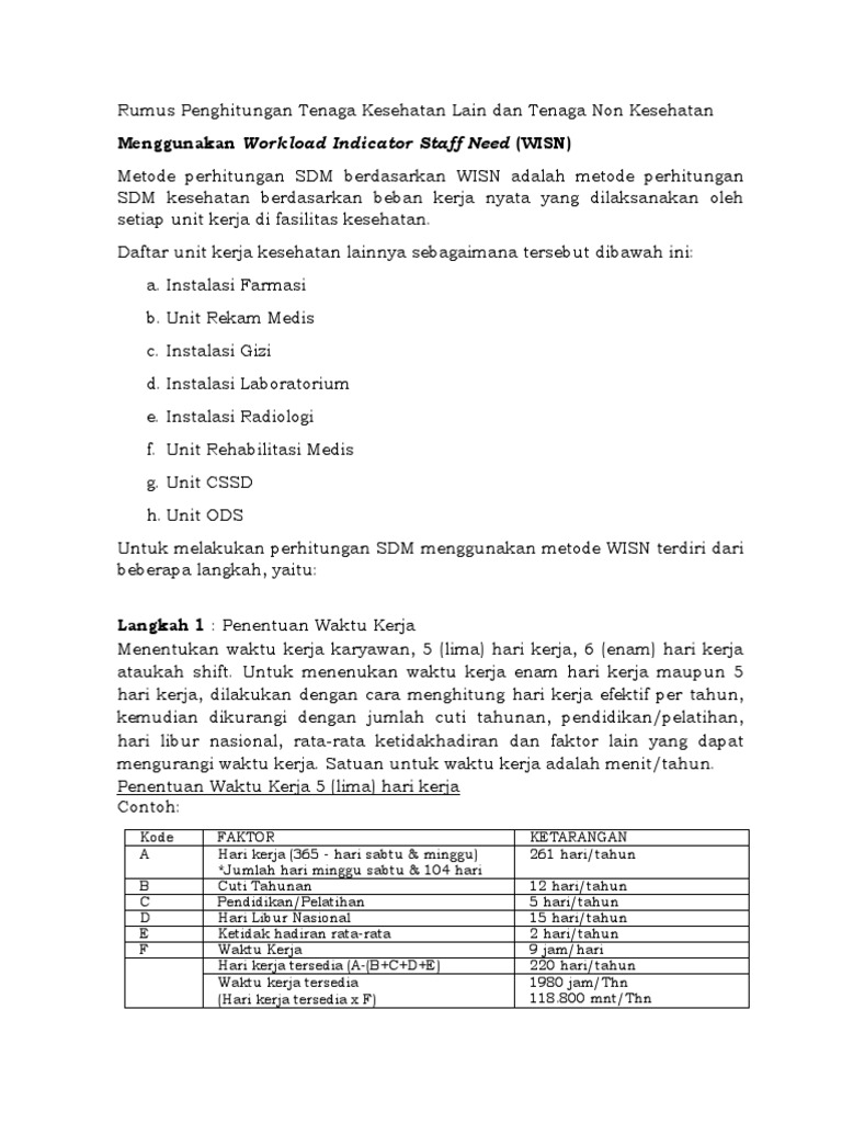 Rumus Penghitungan Tenaga Kesehatan Lain Dan Tenaga Non Kesehatan (WISN ...