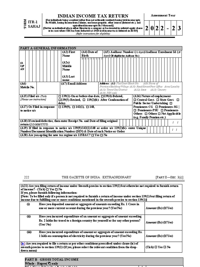 DIN in Income Tax Return ITR-1 Form | PDF | Tax Refund | Taxes