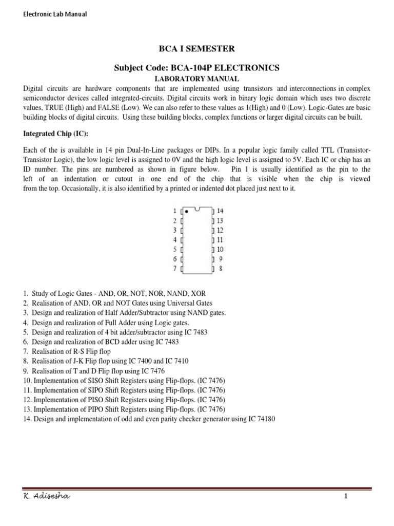Bca I Semester Subject Code: BCA-104P ELECTRONICS: Laboratory Manual ...