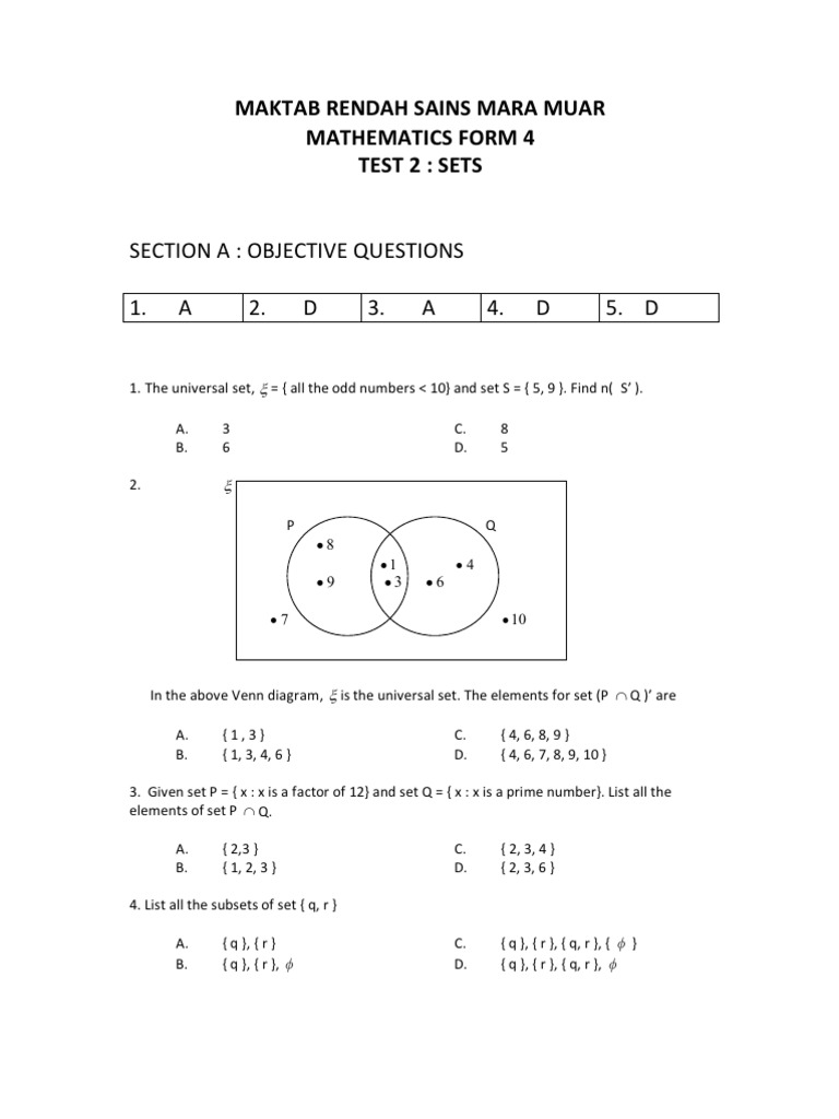 Set Test | PDF | Science & Mathematics | Computers