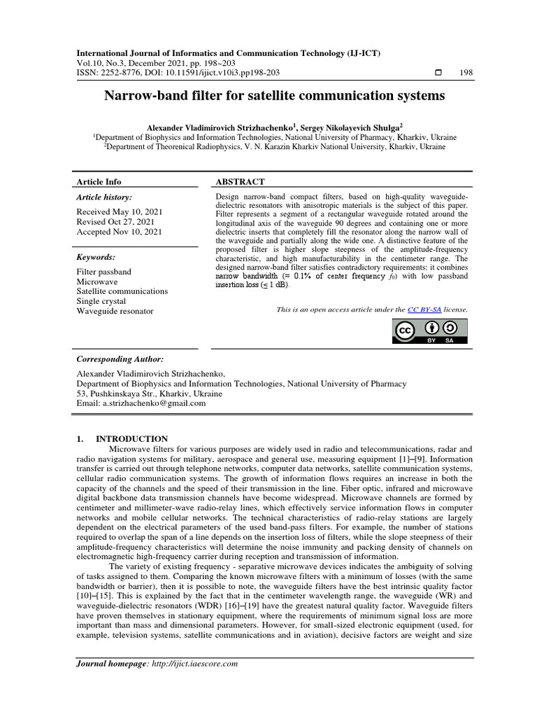 Narrow-Band Filter For Satellite Communication Systems | PDF ...