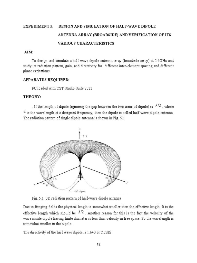 Experiment 5 Dipole Array Broadside | PDF | Antenna (Radio) | Waves