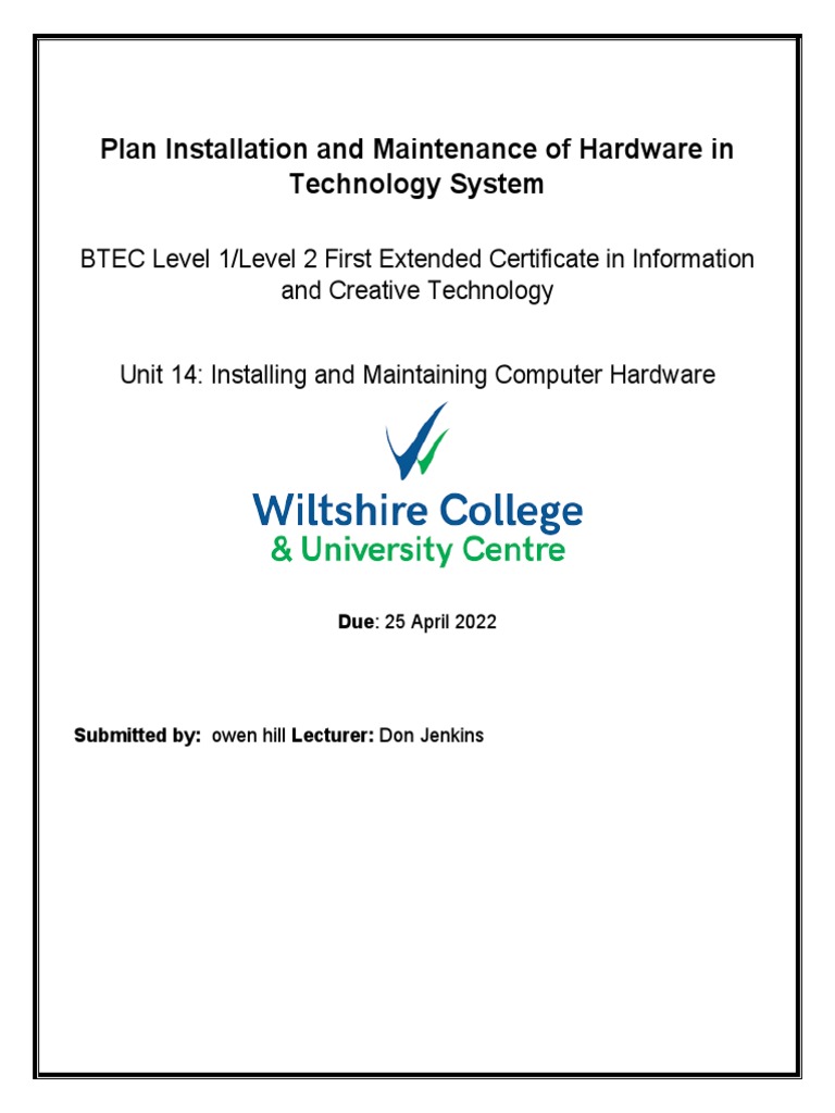 Hardware Installation and Maintenance Plan | PDF | Computer Hardware ...