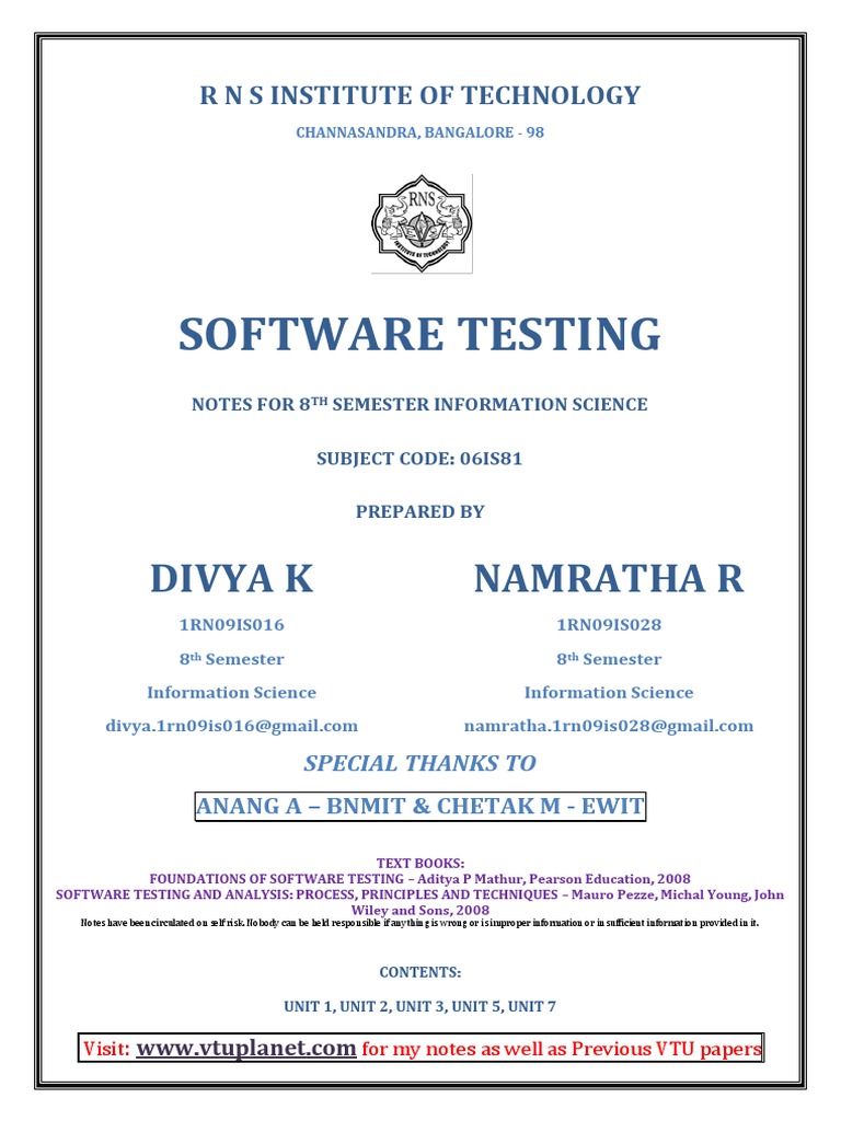 VTU B.E CSE Sem 8 Software Testing Notes | PDF | Software Testing ...