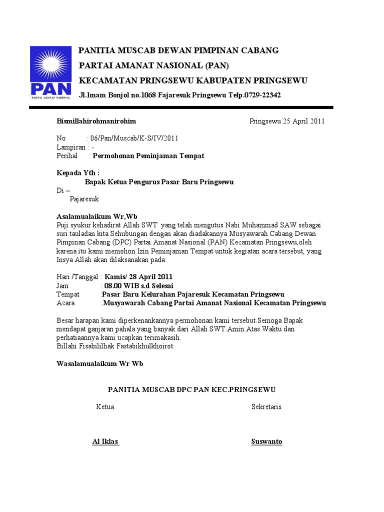 Arsip Surat Muscab DPC PAN | PDF