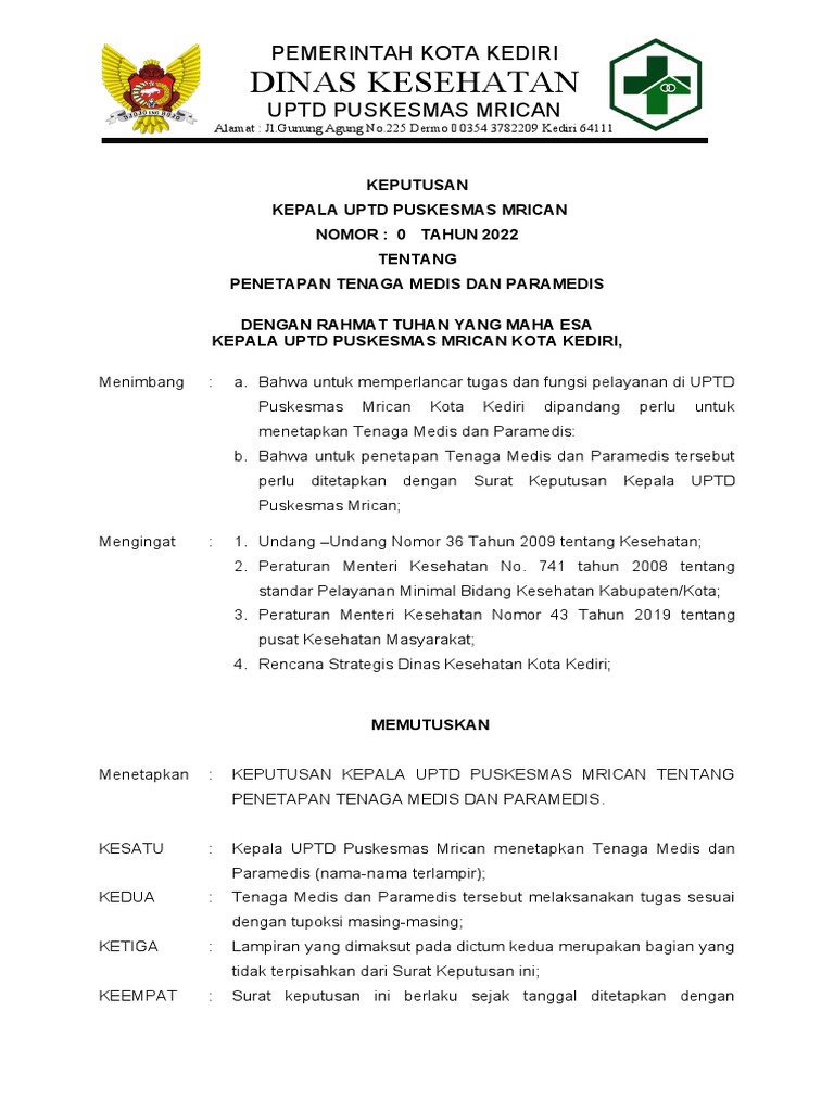 SK Penetapan Tenaga Medis Dan Paramedis New | PDF