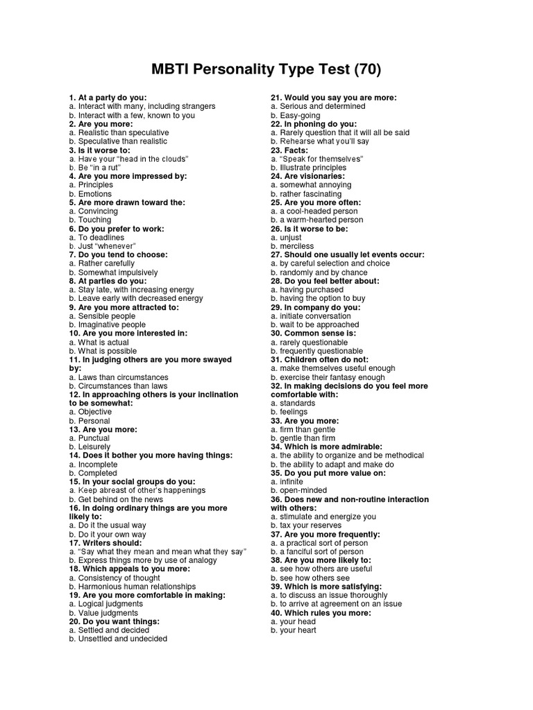 MBTI Personality Type Test 70 | PDF | Psychology