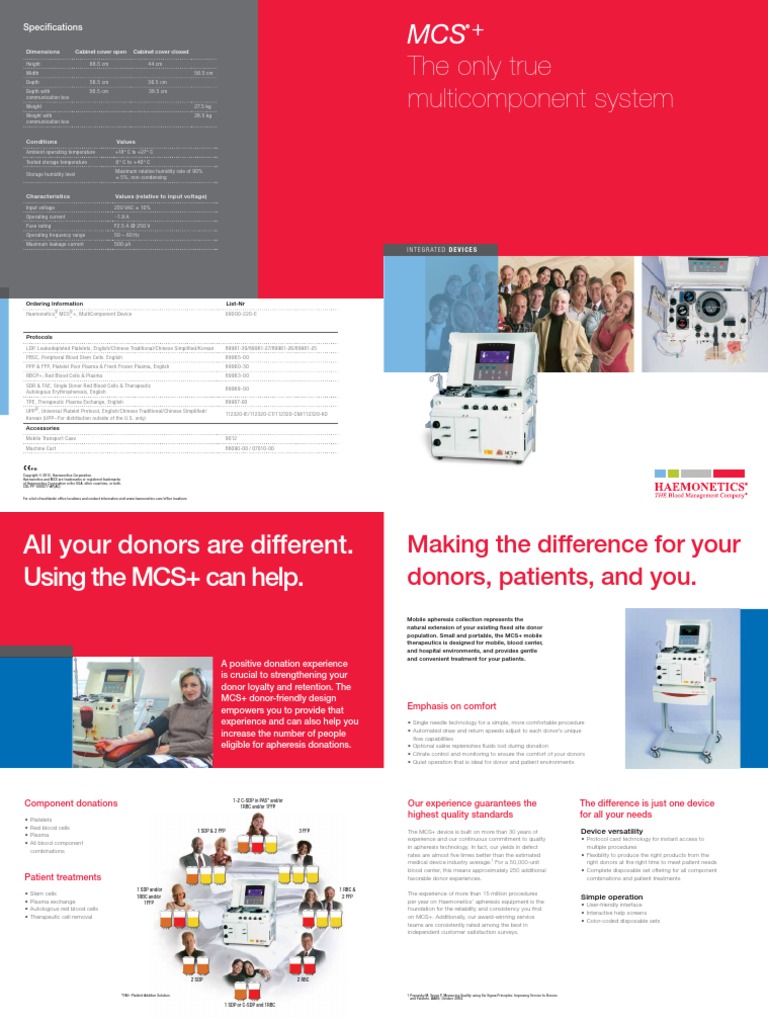 MCS+ - Brochure Haemonetics MCS+ Type E | PDF | Blood Donation | Blood ...