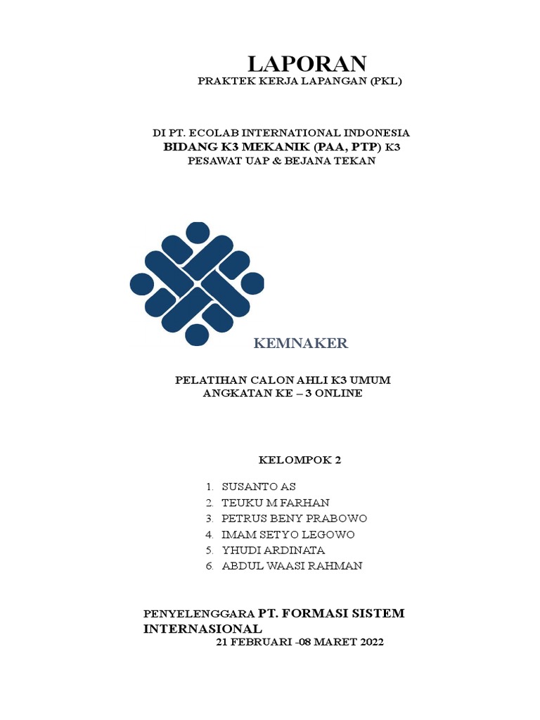 MANAJEMEN K3 DI PT. ECOLAB INTERNATIONAL INDONESIA | PDF