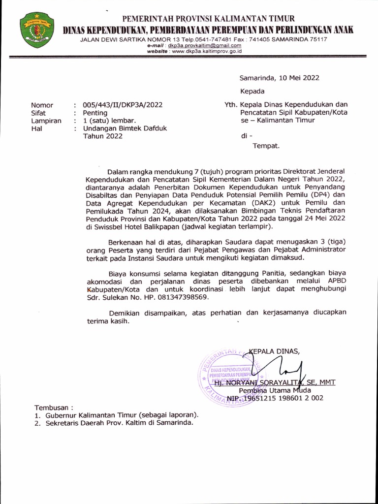 Undangan Bimtek Dafduk 2022 | PDF