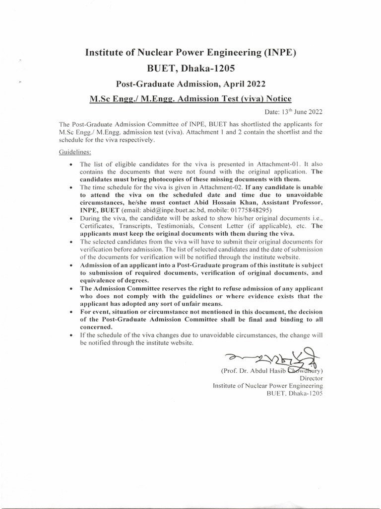 Admission Test Notice (April-2022) | PDF