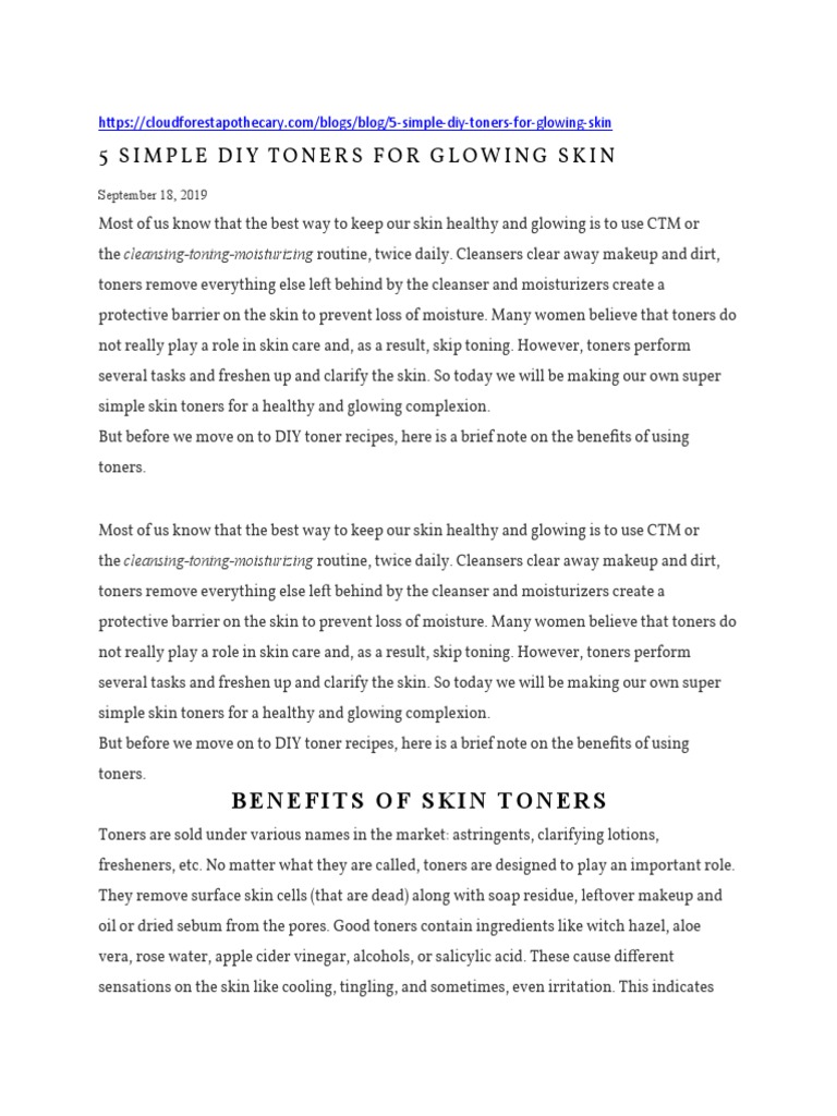 5 Simple Diytoners For Glowing Skin: Benefits of Skin Toners | PDF ...