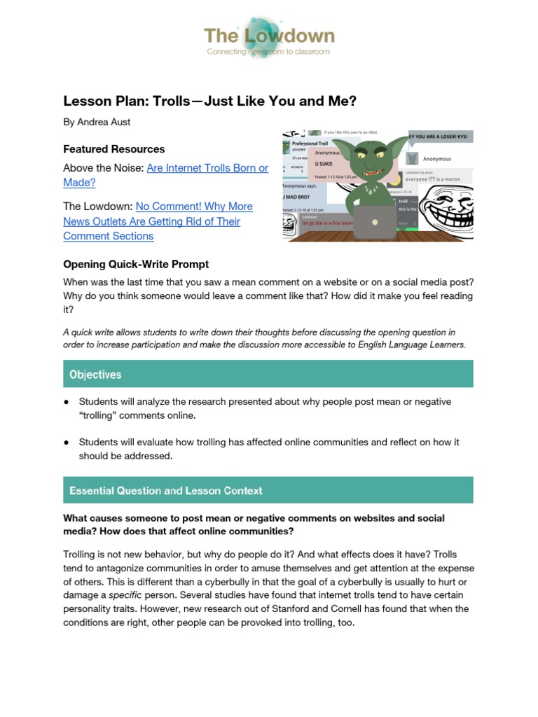 Lesson Plan: Trolls-Just Like You and Me?: Featured Resources ...
