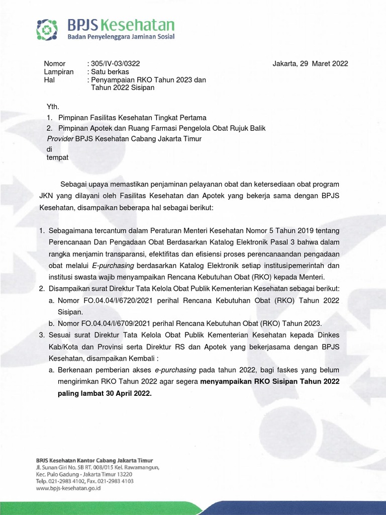 Surat Penyampaian RKO Tahun 2023 Dan Tahun 2022 Sisipan | PDF