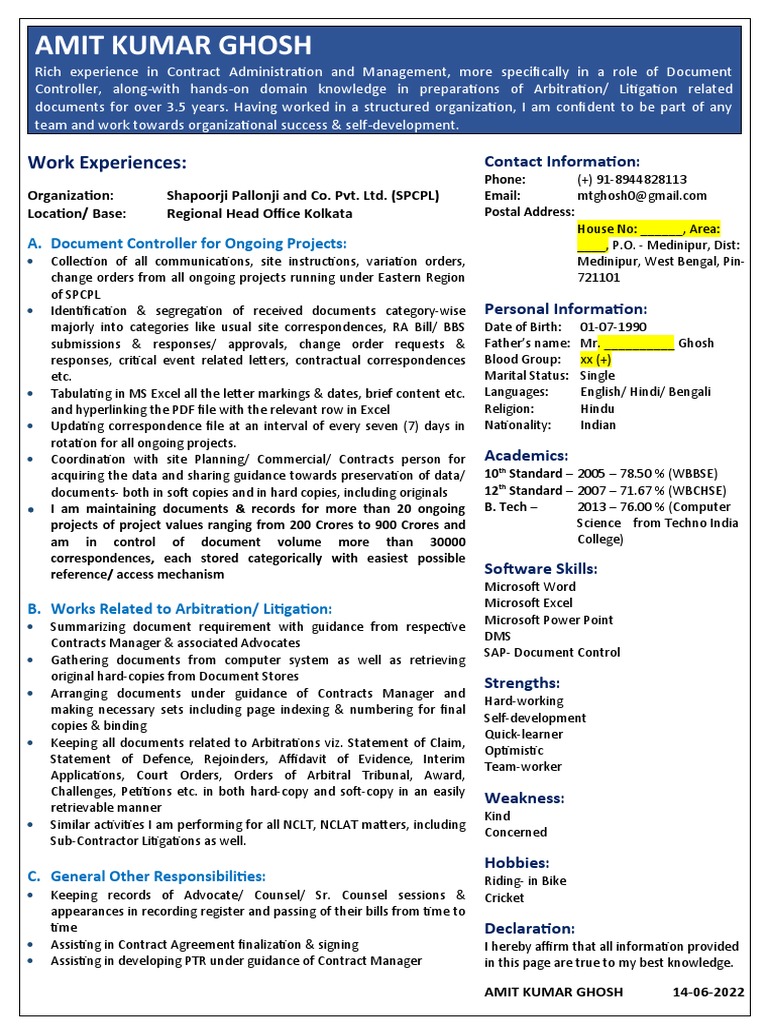 CV Amit Ghosh R-1 | PDF