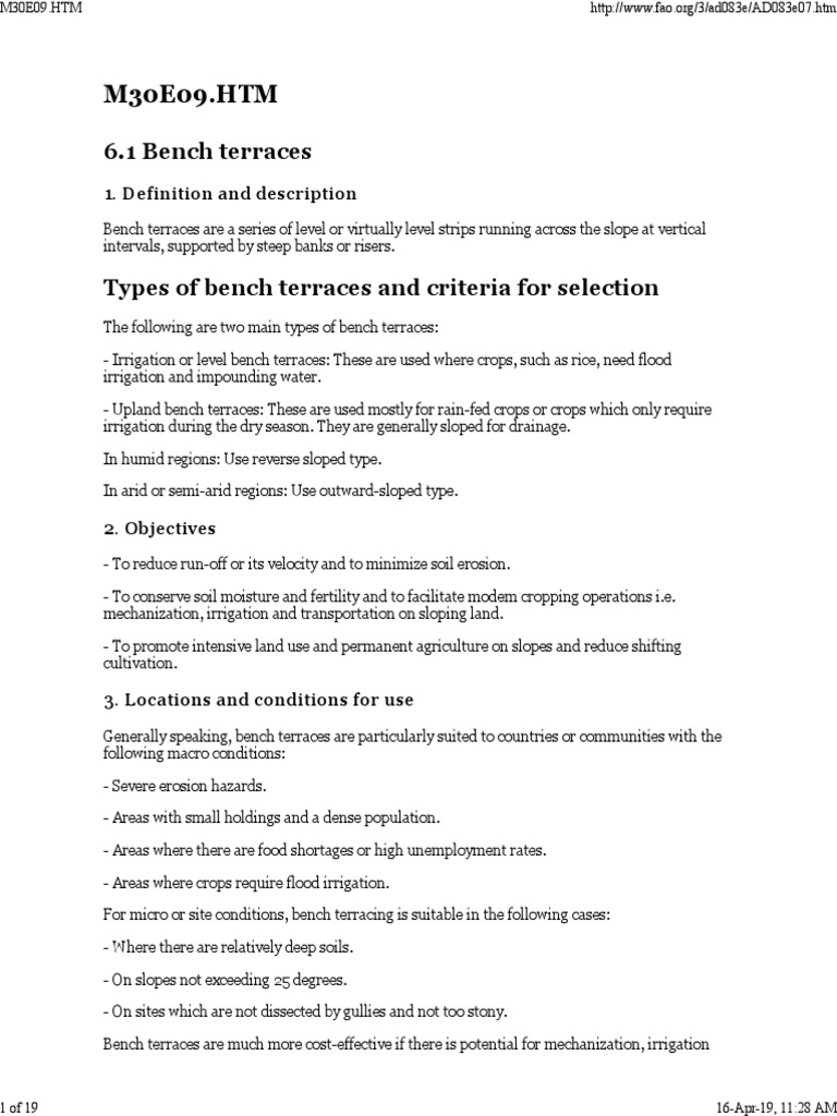 Bench Terrace FAO | PDF | Irrigation | Area