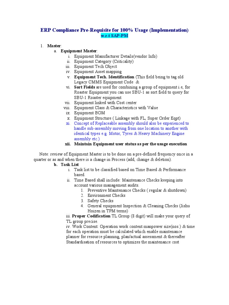 ERP Compliance Pre-Requisite For 100% Usage (Implementation) | PDF ...