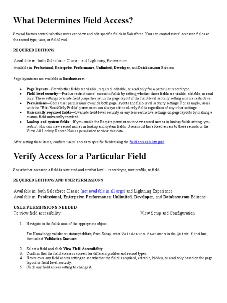 Field Level Access Salesforce | Download Free PDF | Accessibility ...