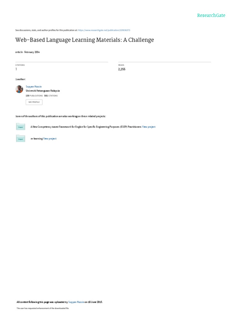 Web-Based Language Learning Materials A Challenge | PDF | Educational ...