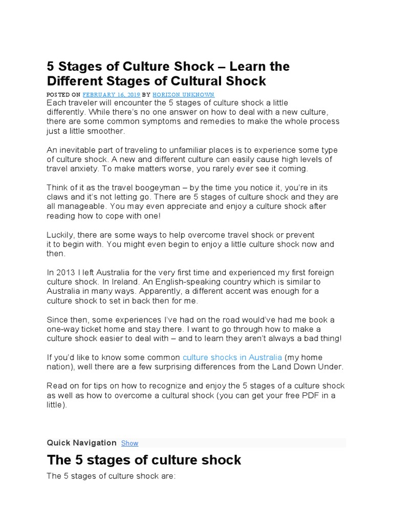 5 Stages of Culture Shock | PDF | Experience | Thought