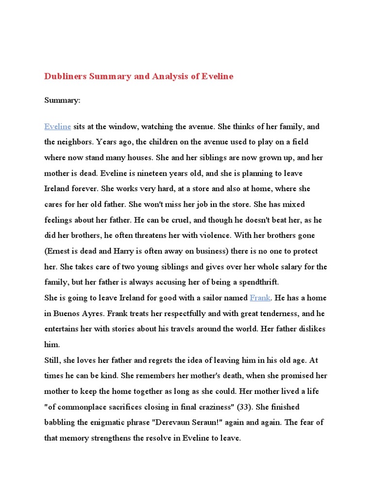 Dubliners Summary and Analysis of Eveline | PDF