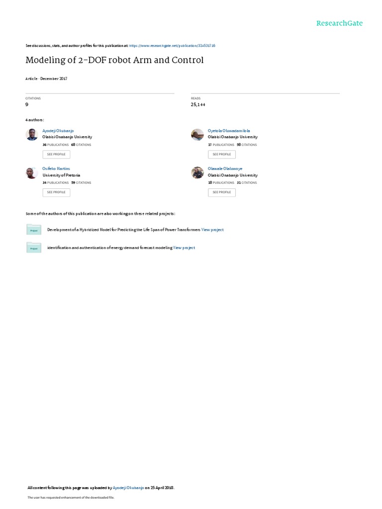 Modeling of 2-DOF Robot Arm and Control: December 2017 | PDF | Control ...