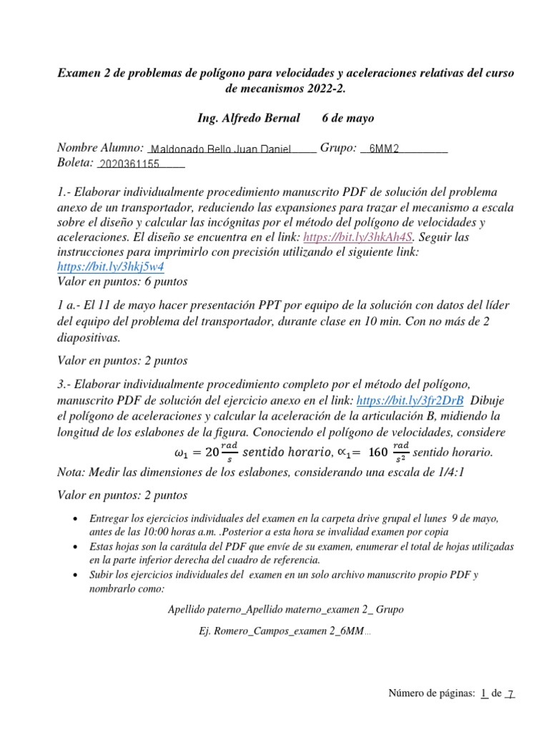 Caratula Del Examen 2° (2) 2022 2 | PDF