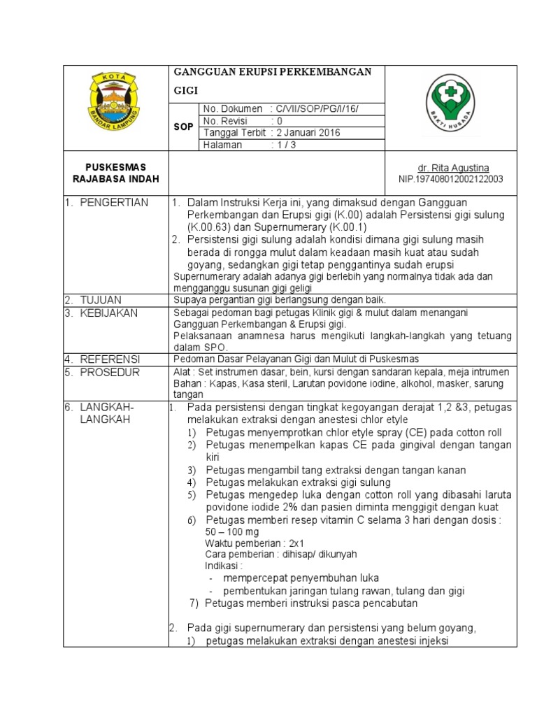 SOP Gangguan Erupsi Gigi | PDF