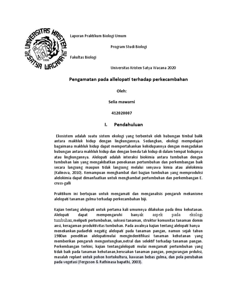 Laporan Biologi Umum Acara - 412020007 - Selia Mawarni | PDF