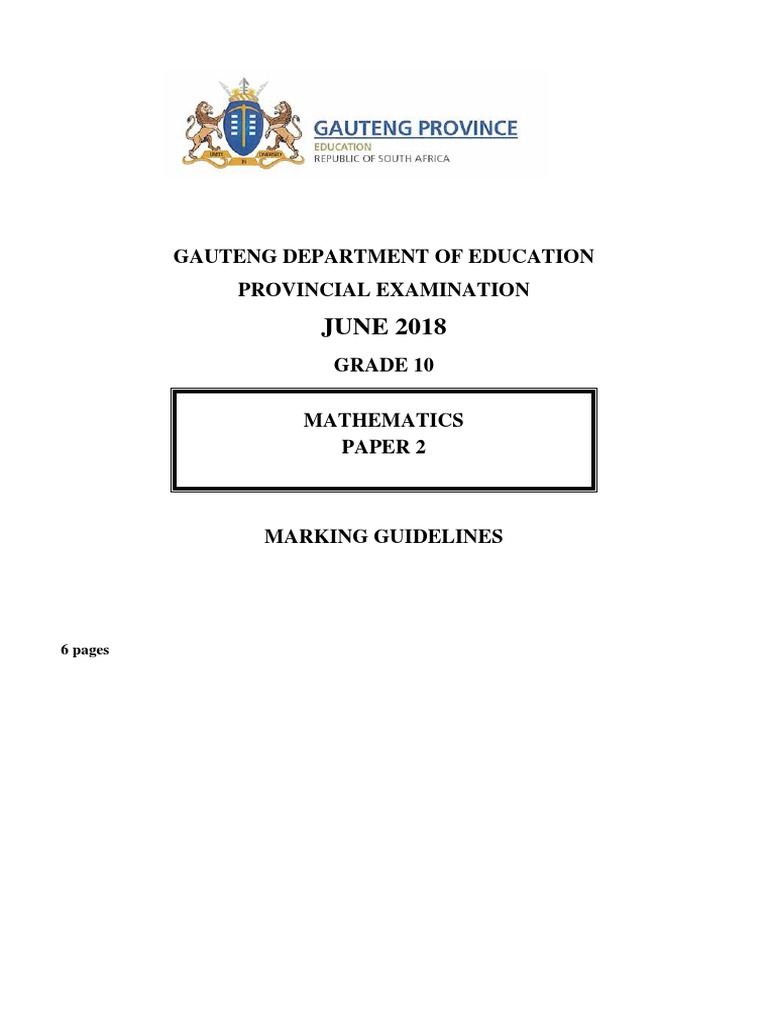 2018 Grade 10 Mid Year Exam June Math Paper 2 Memo | Download Free PDF ...