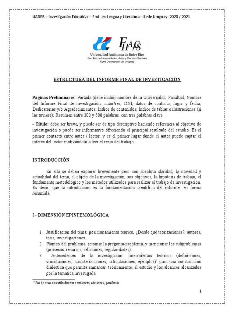 Estructura de Un Informe de Investigación 2020 - 2021 | PDF ...