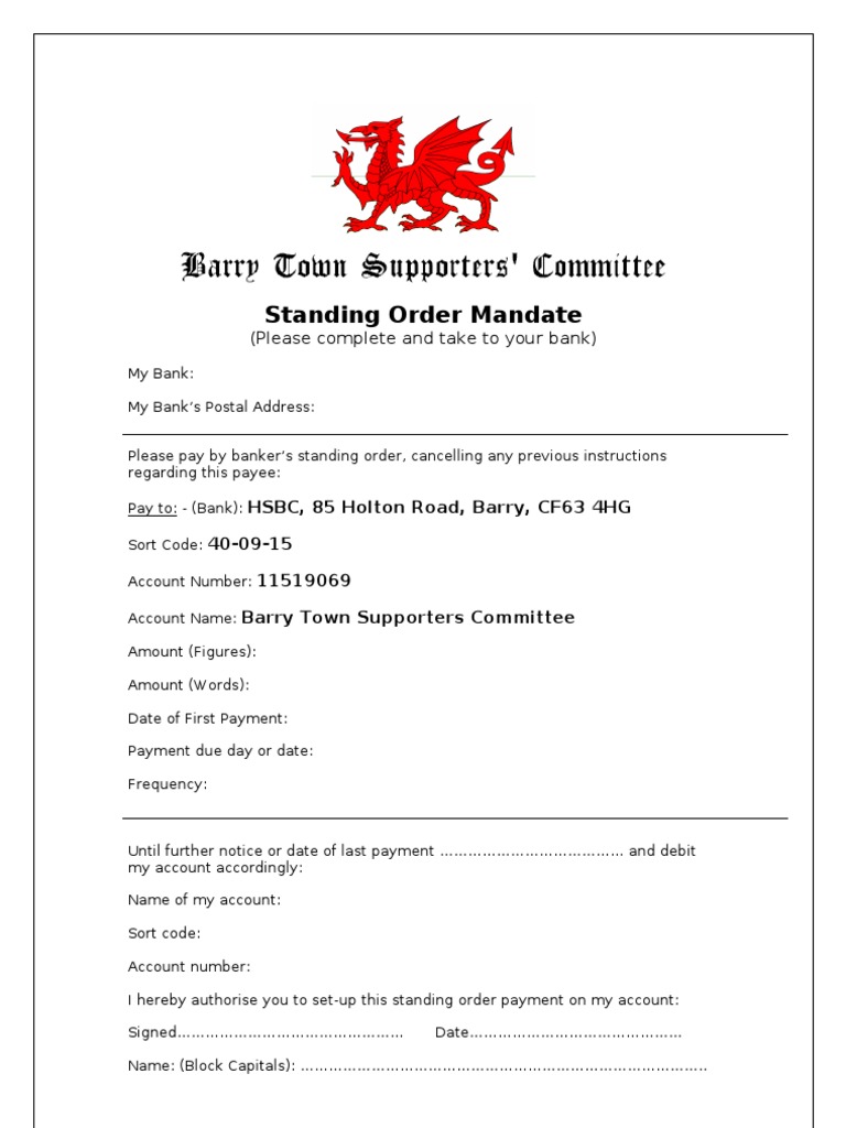 HSBC Standing Order Mandate Form | PDF | Finance & Money Management