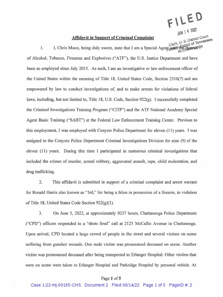 Federal Affidavit Identifying Rodney Harris, Jr. As Suspect in McCallie ...