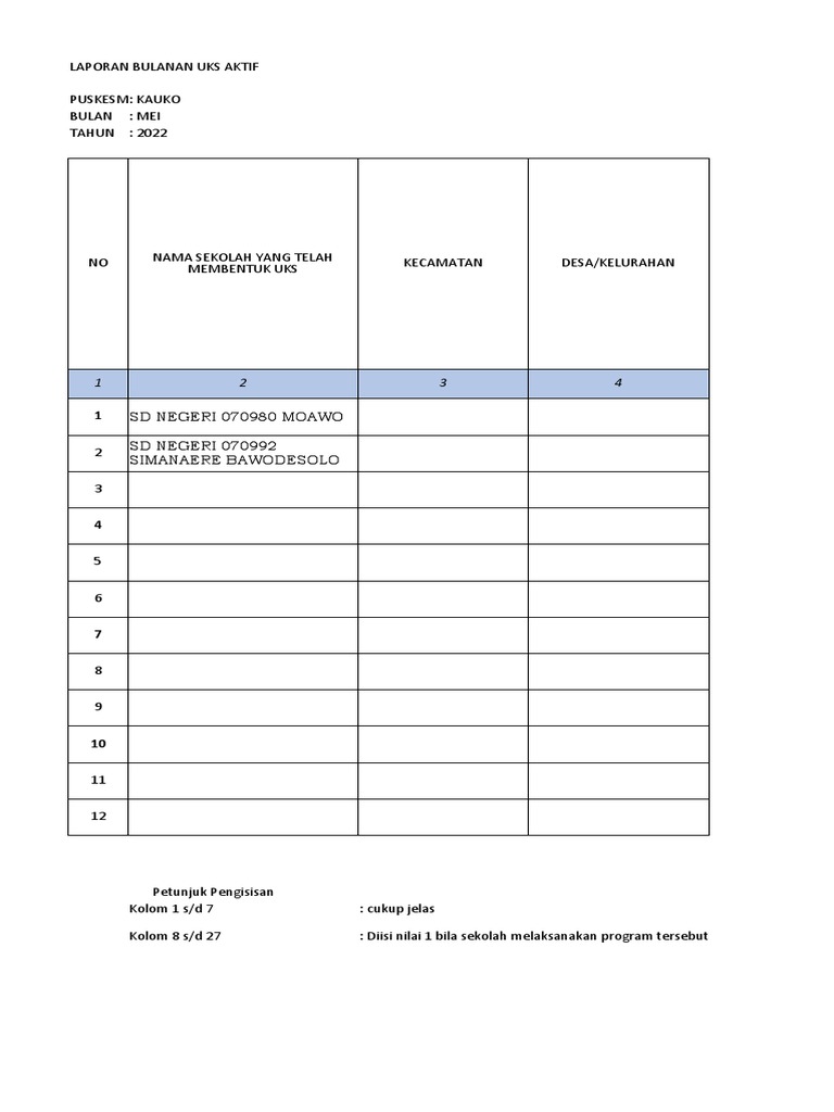 Laporan Bulanan Uks-1 | PDF