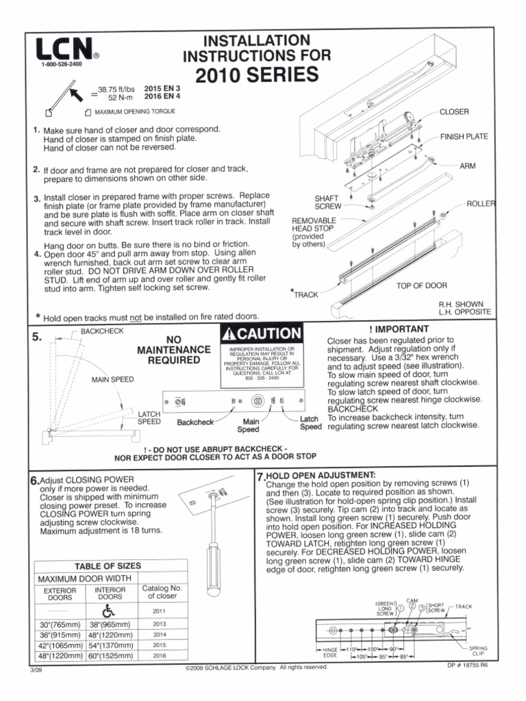 LCN 2011 Concealed Closer. See Template 2010 Dated 01-94 | PDF