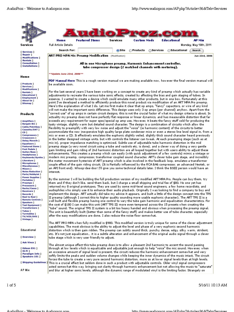 AudioProz Art MPA Mods | PDF | Equalization (Audio) | Microphone
