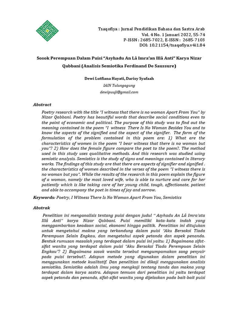 Representations of Women in Nizar Qabbani's Poem 'I Witness That There ...