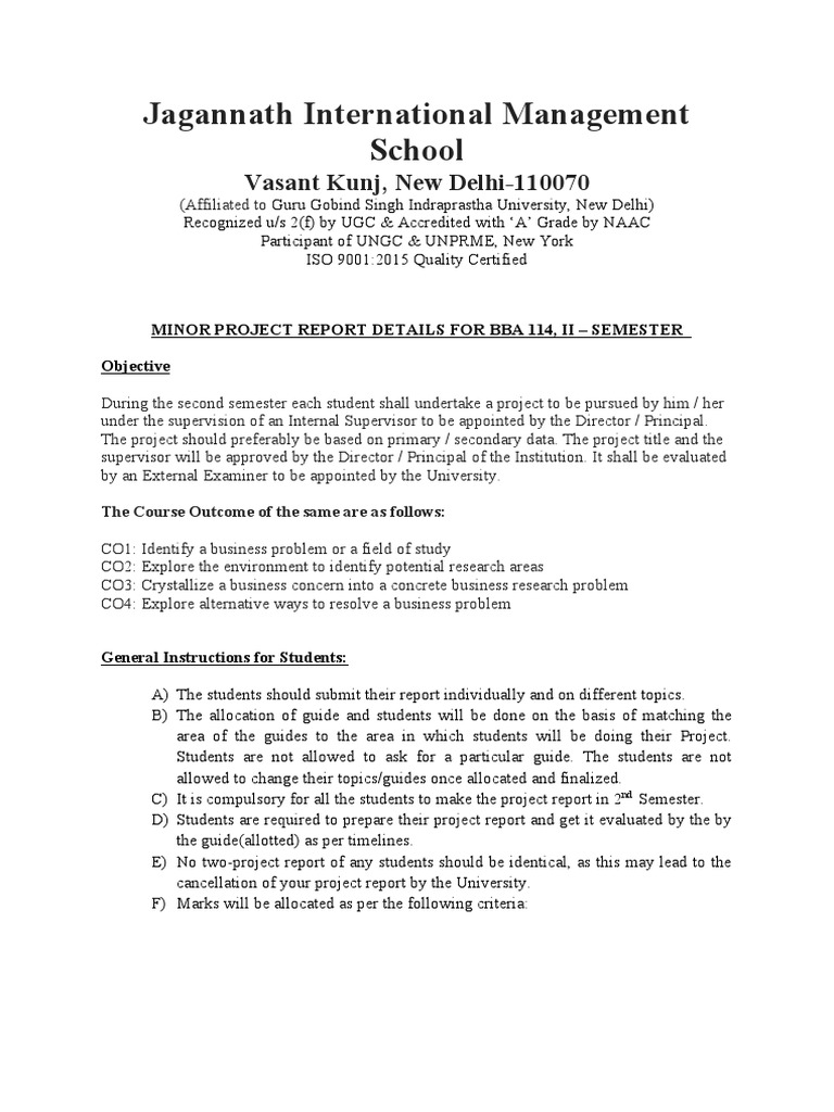 Minor Project Guidelines-BBA 114 | PDF | Thesis | Data