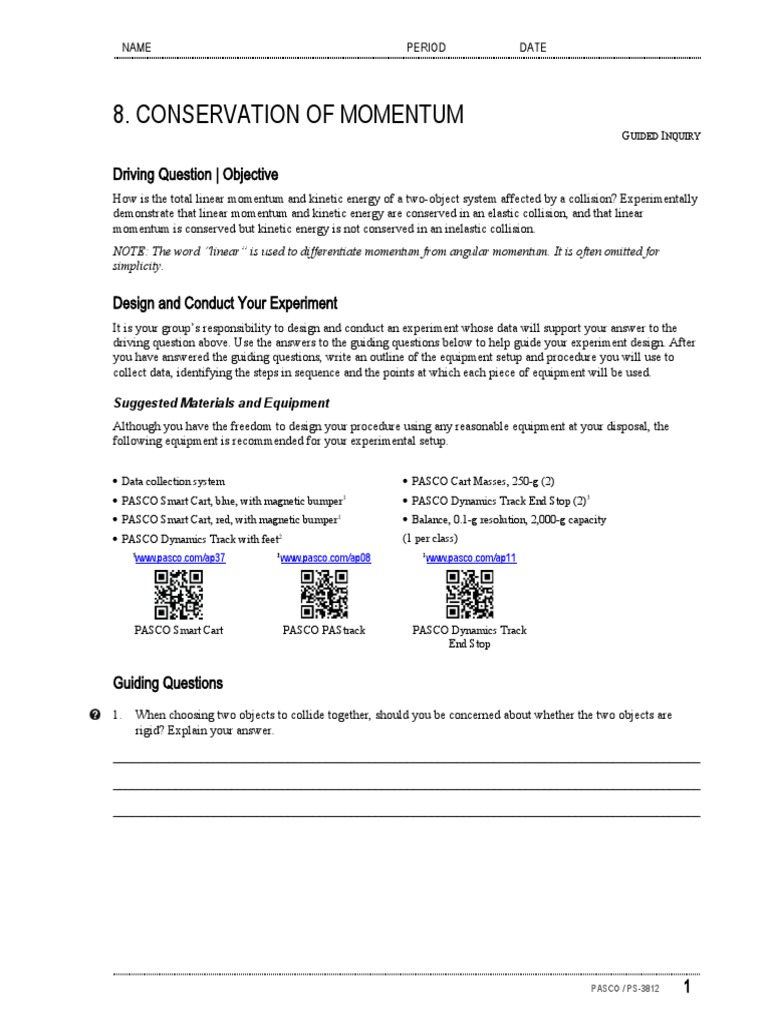Conservation of Momentum: Driving Question - Objective | PDF ...