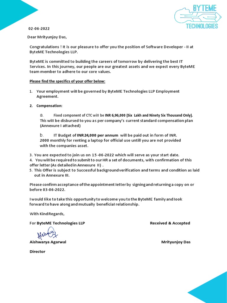 Mrityunjoy Das - Offer Letter-1 | PDF